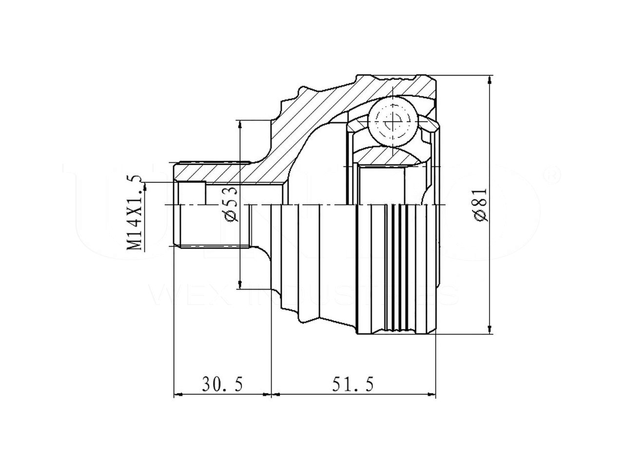 UNIO CVJ-20076 (893498099E / 895407311) шрус внешний Audi (Ауди) 80 iv, v 87-, 90 IV 87- (мкпп)