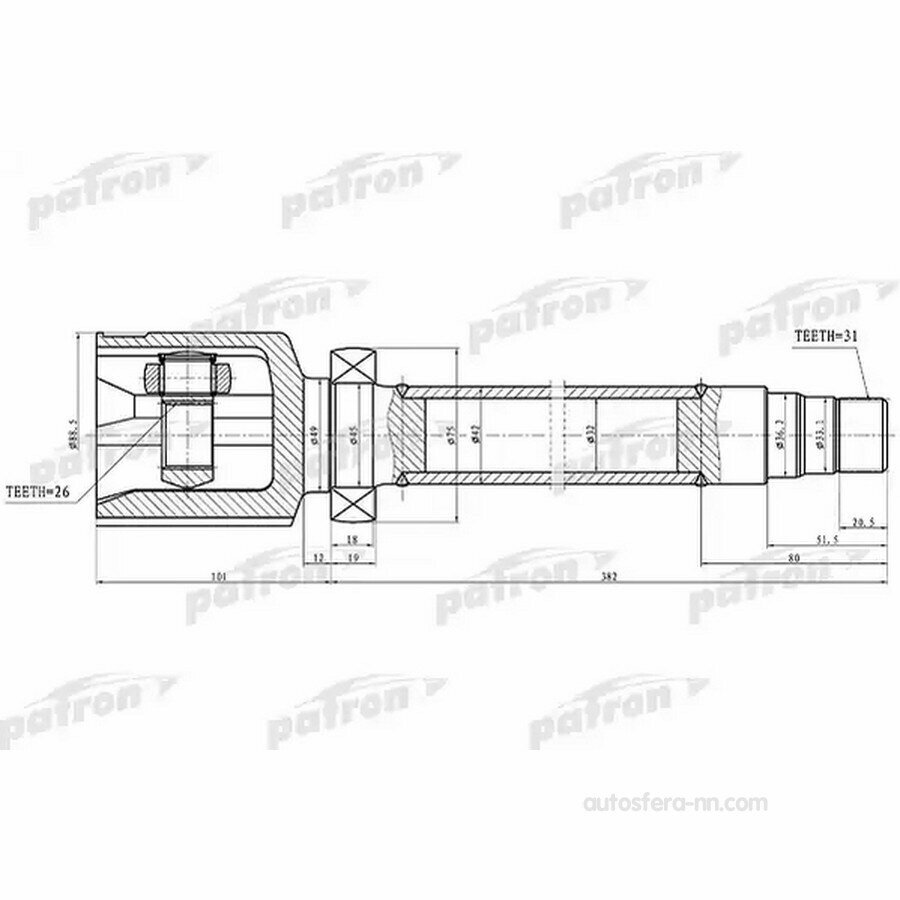 PATRON PCV1325 ШРУС внутренний правый 31x36.2x26 FORD MONDEO CA2 07-