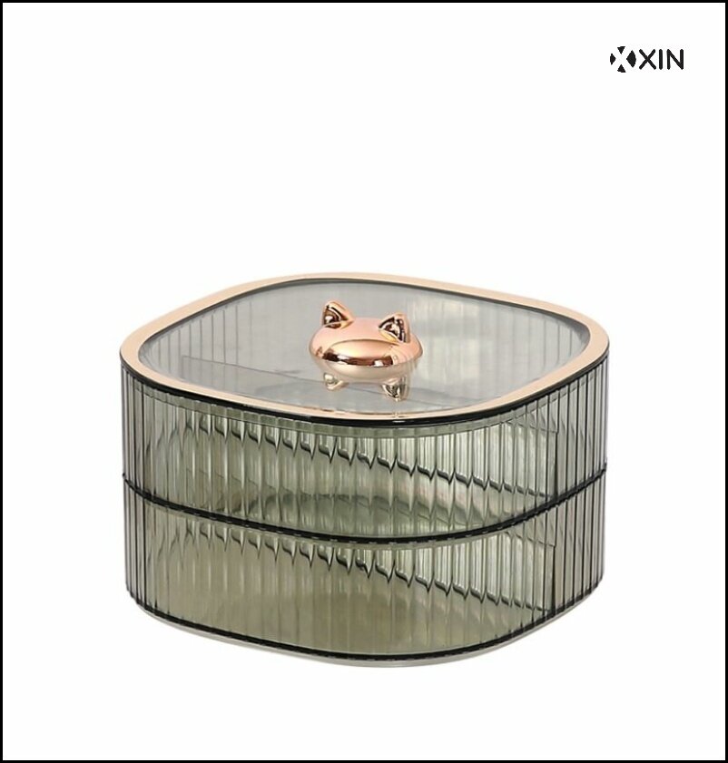 Конфетница с крышкой Light Luxury пластиковая прозрачная для сервировки и хранения 2х-уровневая