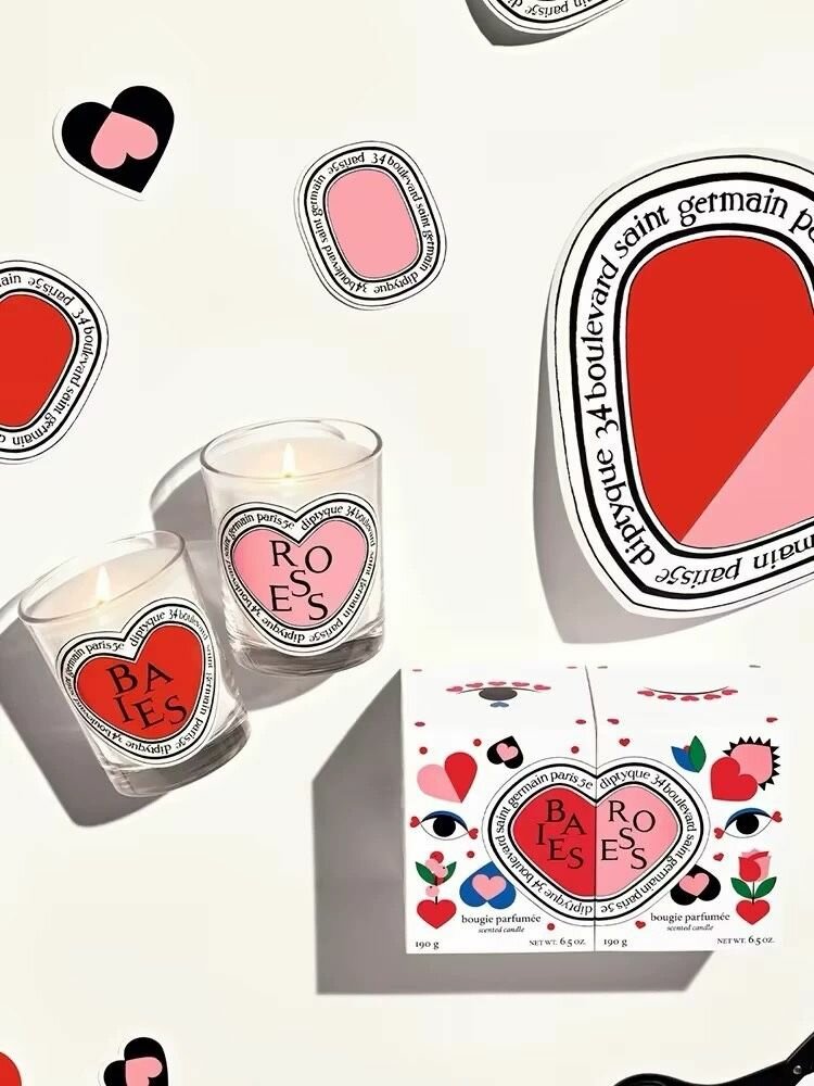 Набор ароматических свечей Diptyque Ягоды + розы, набор ко Дню Святого Валентина, 6,7 см x 5,6 см, 2 штуки