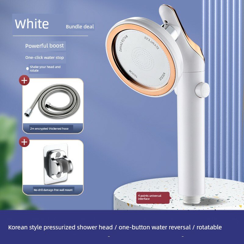 Белая душевая лейка с шлангом 2 м и креплением