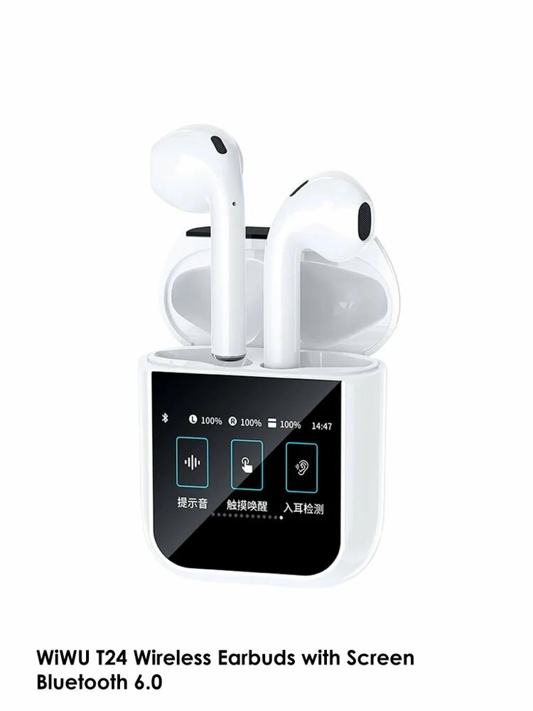 Беспроводные наушники WiWU T24 Wireless Earbuds with Screen Bluetooth 6.0, белые