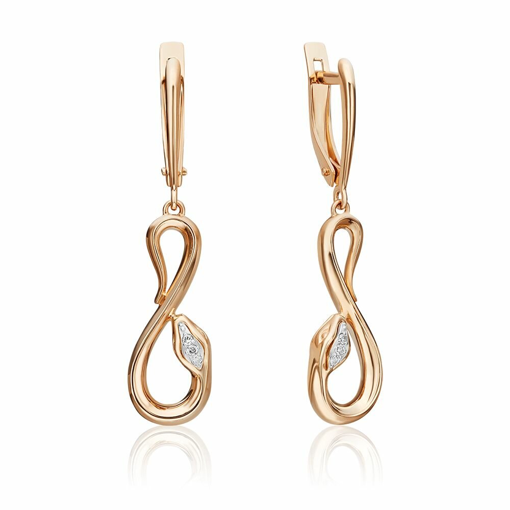 Серьги, комбинированное золото, 585 проба, родирование, бриллиант