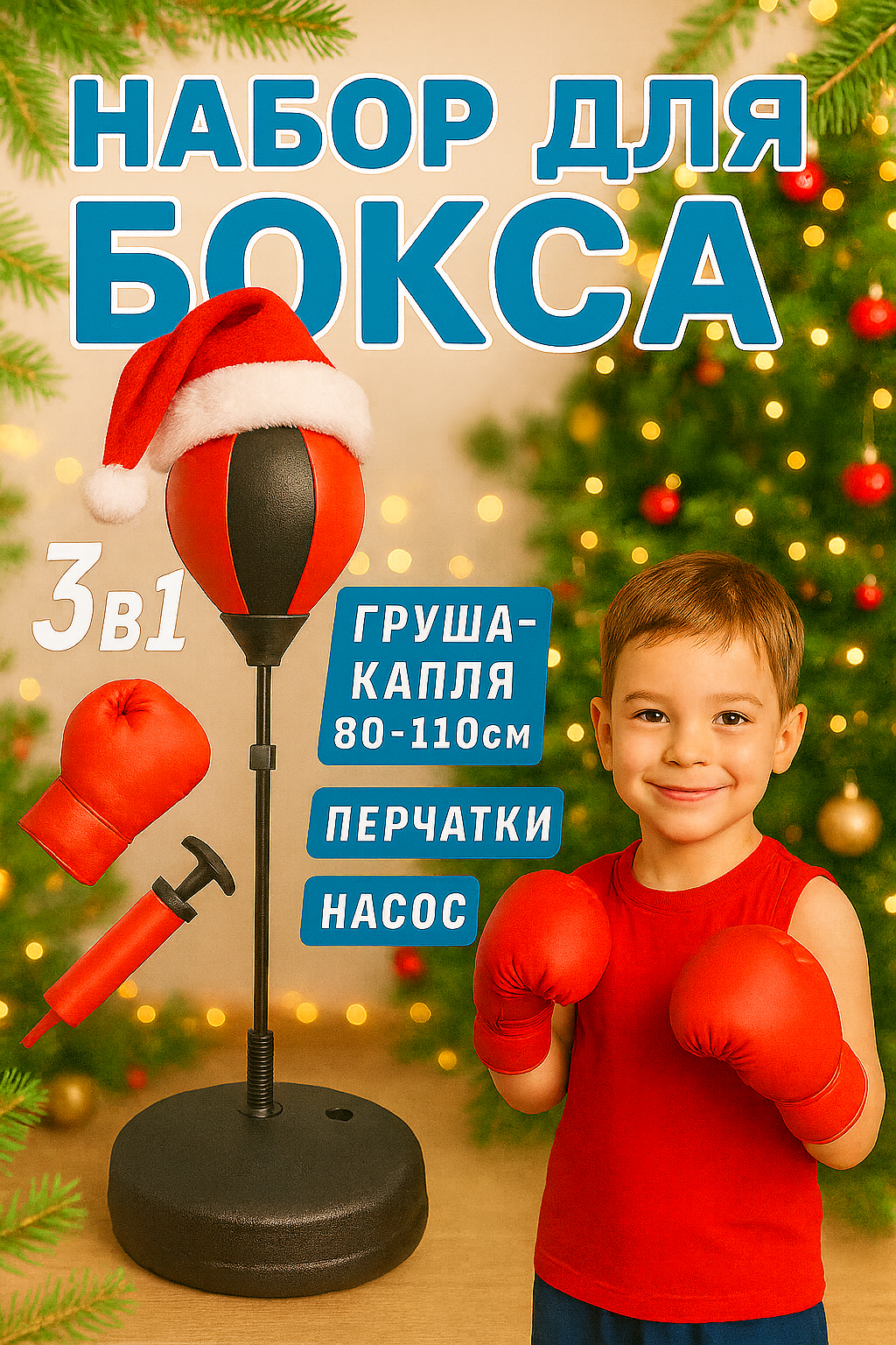 Набор для бокса "Боксерская груша 3 в 1", для детей, напольная