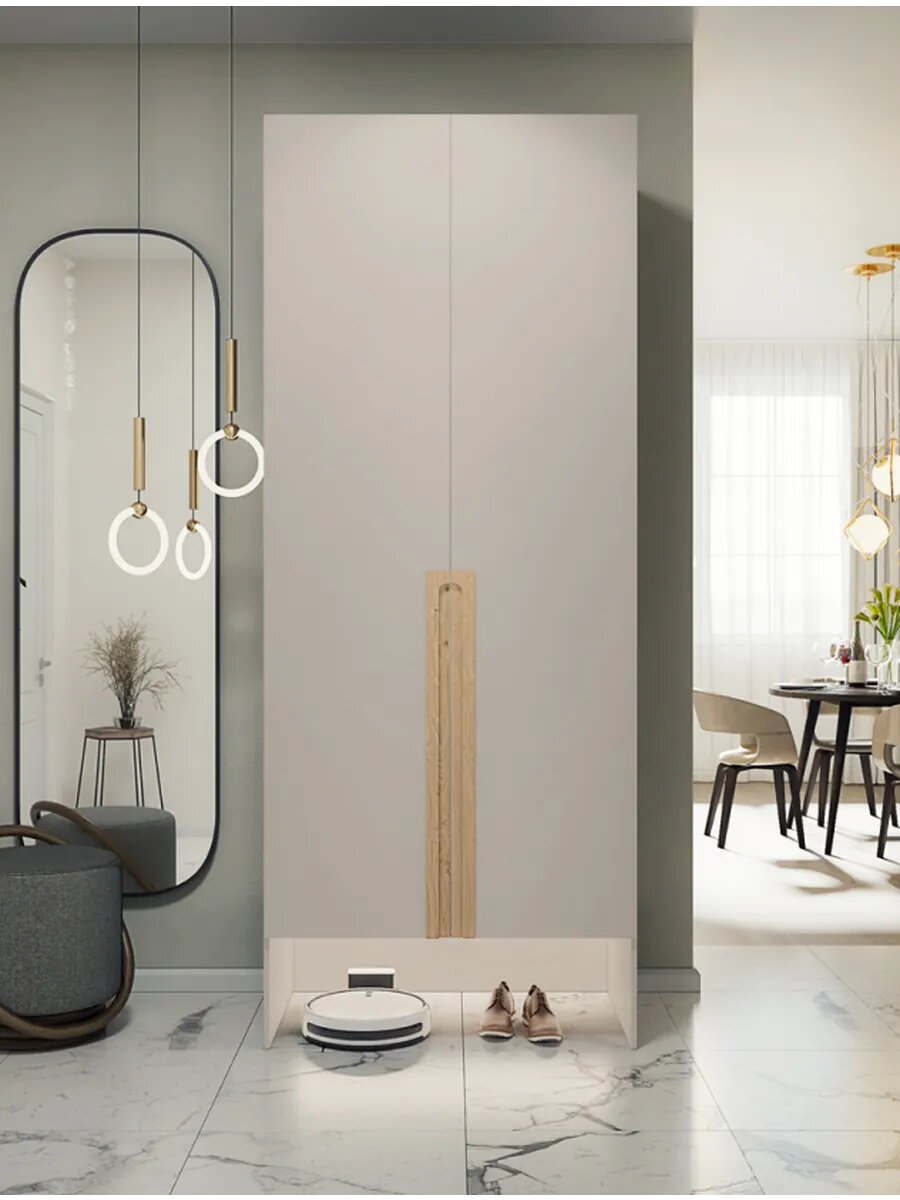 Casa Mia 70х210х65 см. Детский шкаф для одежды в прихожую 2-дверный с подсветкой, кашемир, ручка из массива дуба