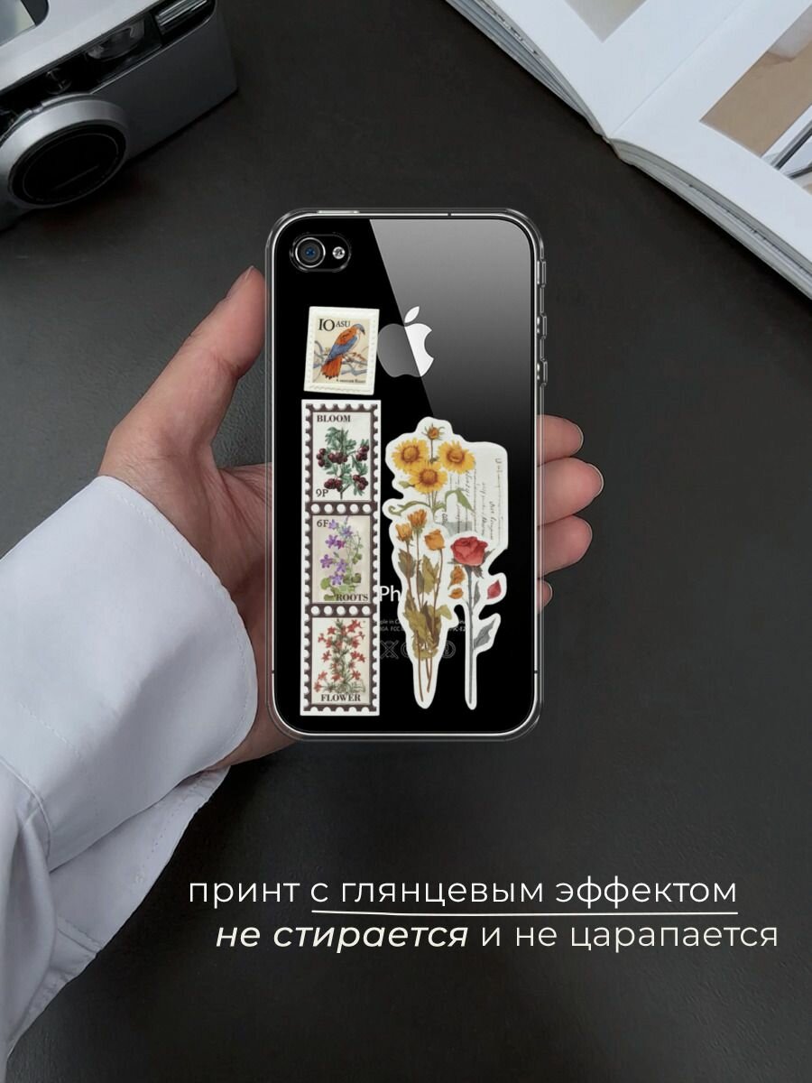 Чехол на Apple iPhone 4/4S / Айфон 4/4S с принтом Марки с цветами — фото 1
