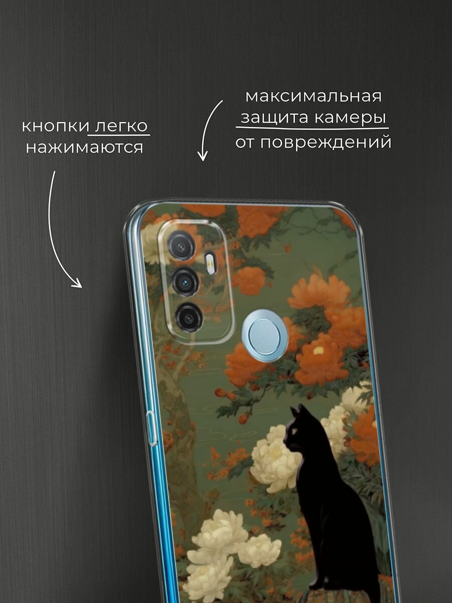 Силиконовый чехол на Oppo A53 / Оппо А53 с принтом Black cat — фото 1