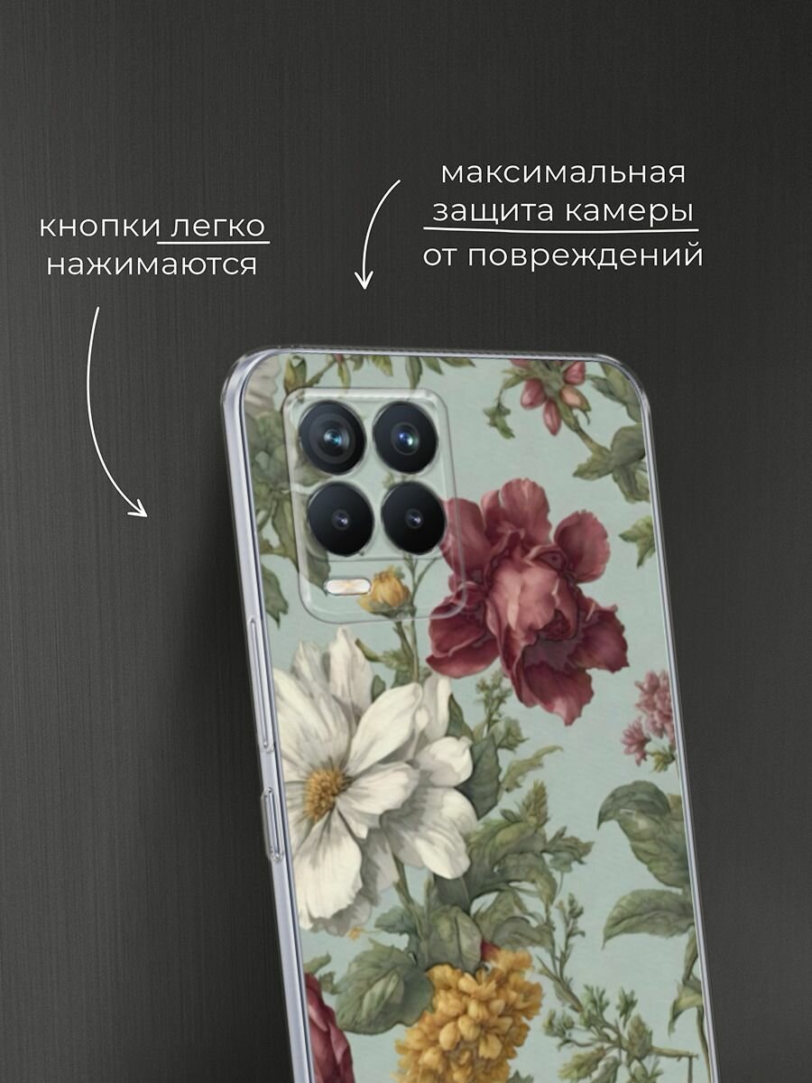 Чехол на Realme 8/8 Pro / Реалми 8/8 Про с принтом Акварельные красные цветы — фото 1