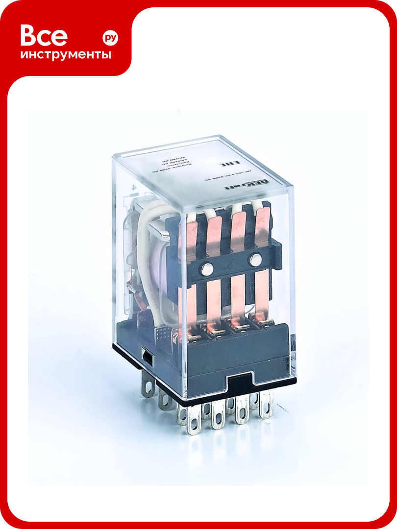 Промежуточное реле с LED DEKraft ПР-102, 4 контакта, 5 А, 230 В, тип АС 23900DEK, светодиодная