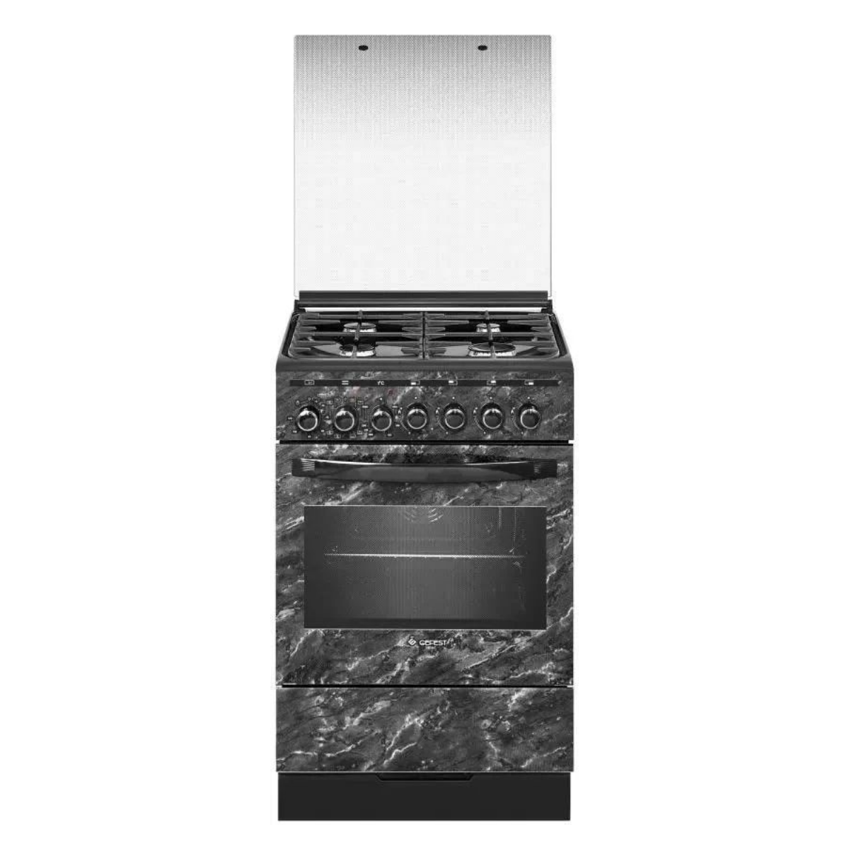 Плита газовая Gefest ПГЭ 5302-03 0053, электрическая духовка, стеклянная крышка, чугун, черный мрамор