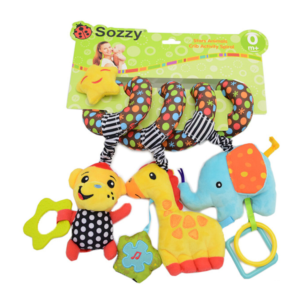 Sozzy Коврик для кроватки детский с звуком BB, украшение для кроватки, стroller pendant, игрушка с звездами и животными, 1 шт, материал меховой ткань + губка, цвет разноцветный, размер 38*30см, для детей 0-2 года