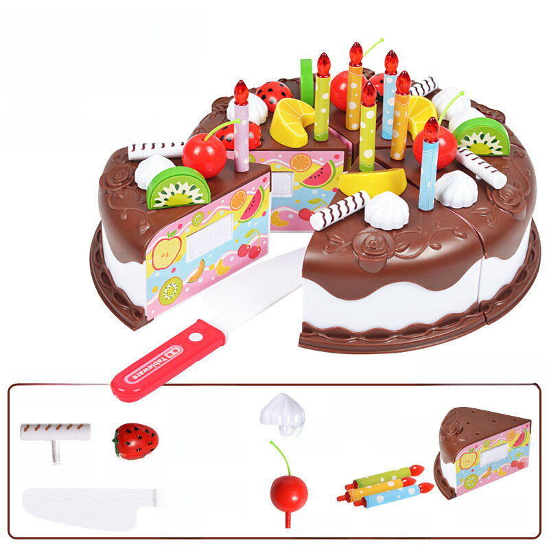 Набор игрушек для детей Детский торт на день рождения для разрезания и игры в домик Игрушка для разрезания фруктового торта и наблюдения Творческие сборные игрушки ([EXPRESS box] Шоколадный-36-компонентный набор 190г)