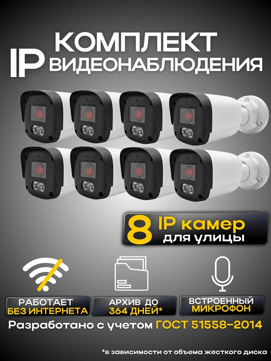 Комплект видеонаблюдения IP, 8 камер 2Мп, Ucam
