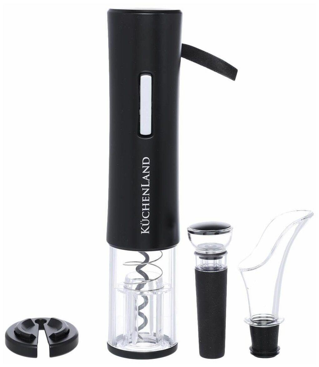 Набор винный, 4 пр, с вакуумной пробкой, пластик/сталь, LED W, черный, Bar