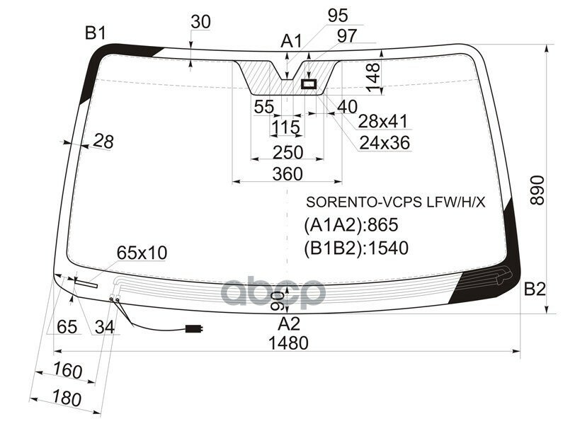 Стекло лобовое (Обогрев щеток/ Датчик дождя) Kia Sorento 02-09 XYG арт. SORENTO-VCPS LFW/H/X