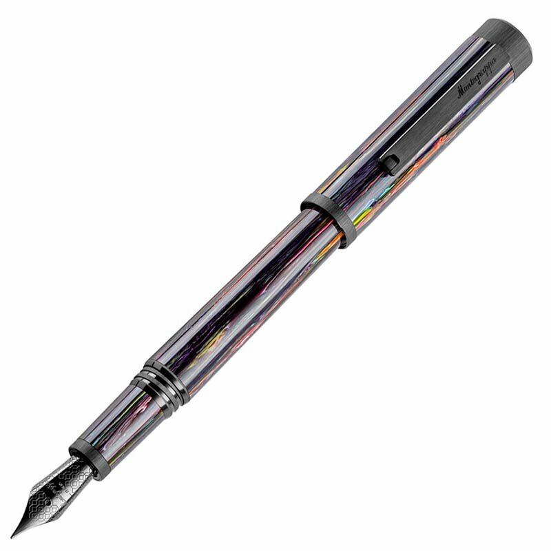 Перьевая ручка Montegrappa Zero Zodiac Aquarius (Водолей) Ultra Black IP Steel M. Артикул ZZ-AQ-FP-M