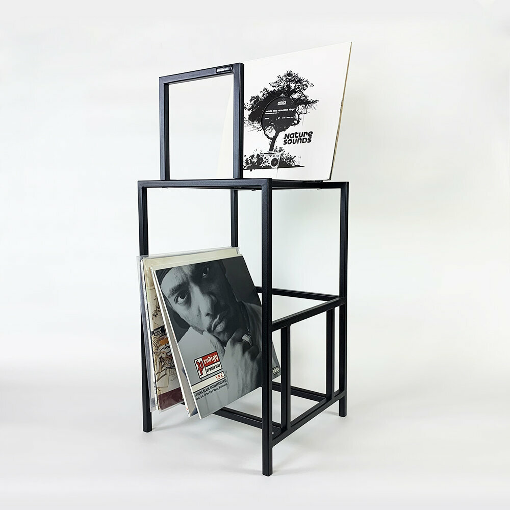 Стойка подставка для виниловых пластинок Braun и винилового проигрывателя дисков, черная из металла в стиле лофт