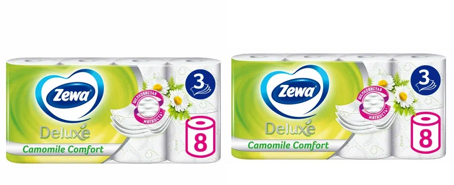 Туалетная бумага Zewa Deluxe Ромашка 3 слойная 8 штук, 2 уп