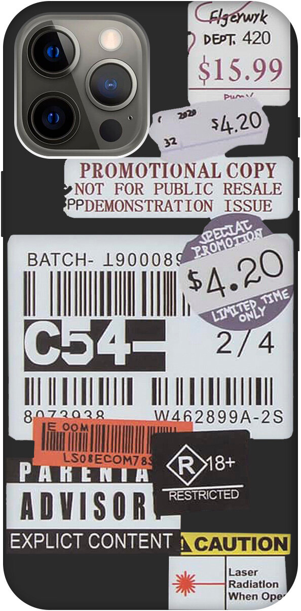 Силиконовый чехол на Apple iPhone 12 Pro Max / Эпл Айфон 12 Про Макс с рисунком "Tag Stickers" Soft Touch черный