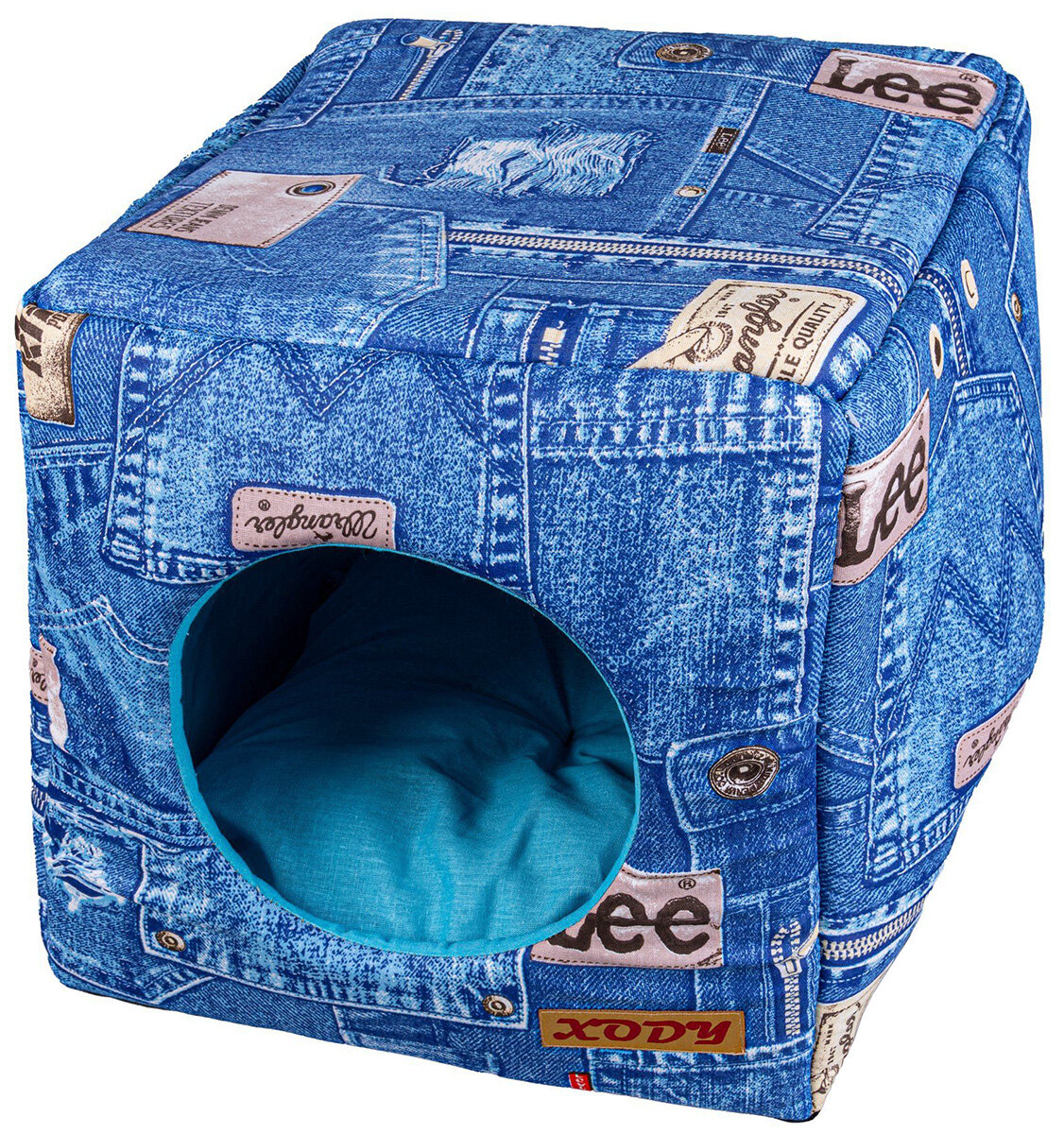 Домик для собак и кошек Xody Куб Трансформер Джинс № 1 хлопок 30 х 30 х 30 см (1 шт)