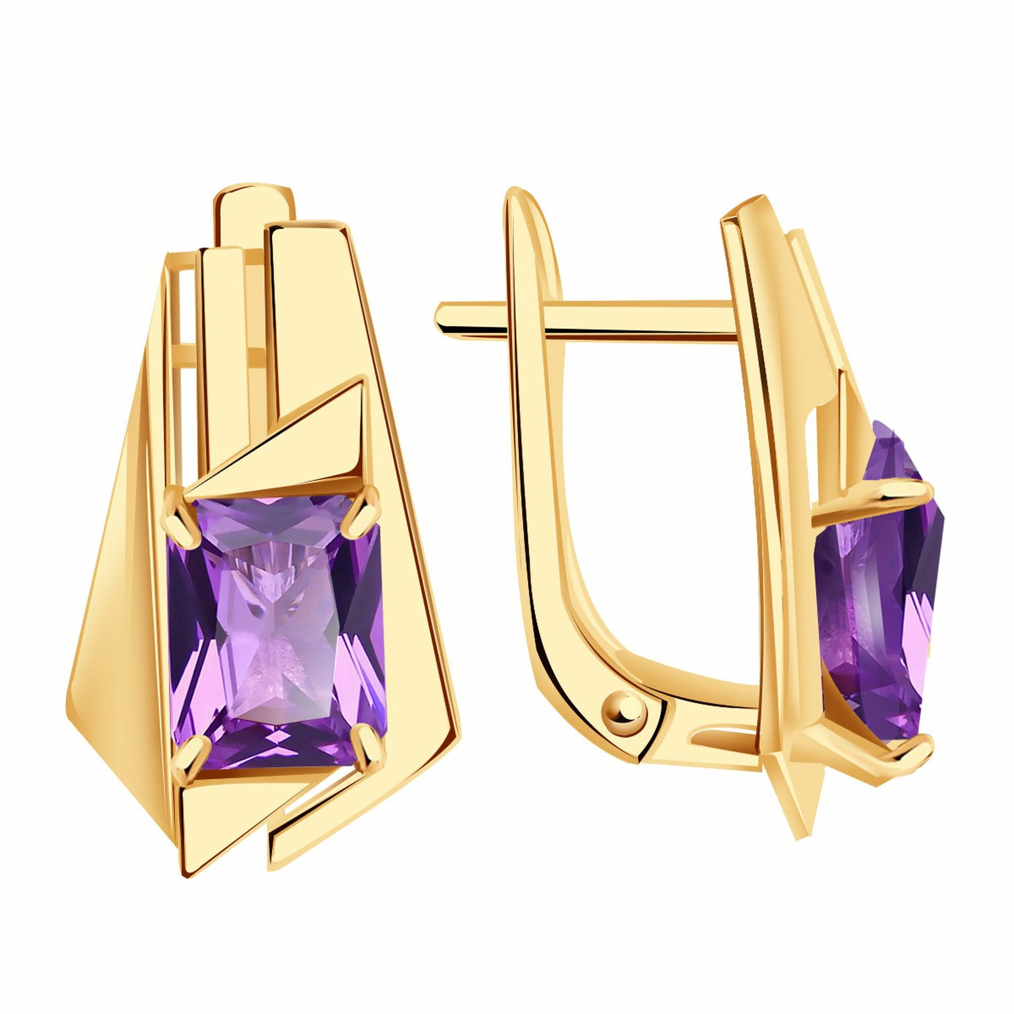 Серьги, красное золото, 585 проба, аметист