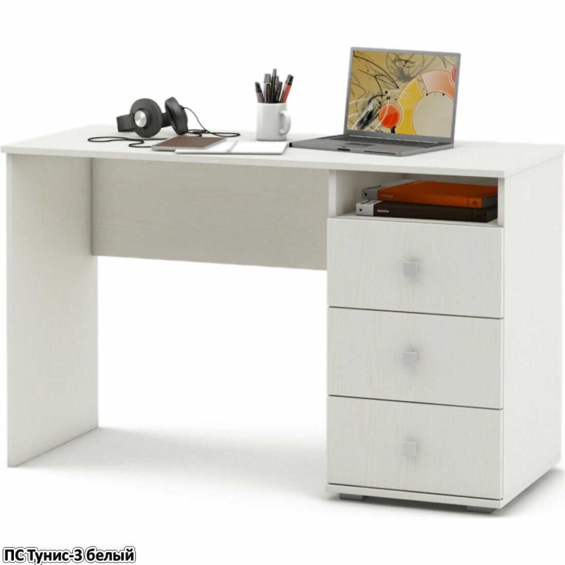 Письменный стол Тунис-3 Белый, ЛДСП, МФ Владимир VMF, 120х75х50 см.
