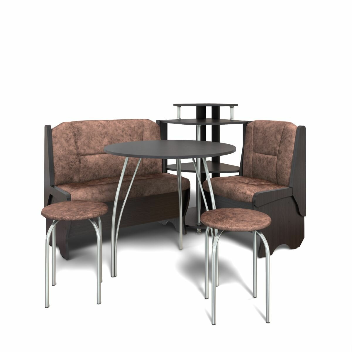 Кухонный уголок лотос (набор скамьи 550 и 950, этажерка, стол, 2 табурета) Венге/велюр Коньяк (Бител)