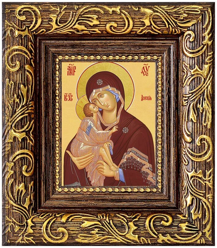 Донская икона Божией Матери, в широкой темной пластиковой рамке 10,5*12 см