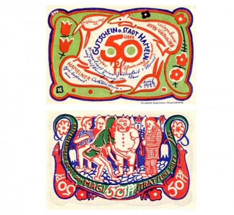 Нотгельд 50 пфеннигов 1921 Германия, Хамельн, сувенирная копия, банкноты и купюры редкие коллекционные