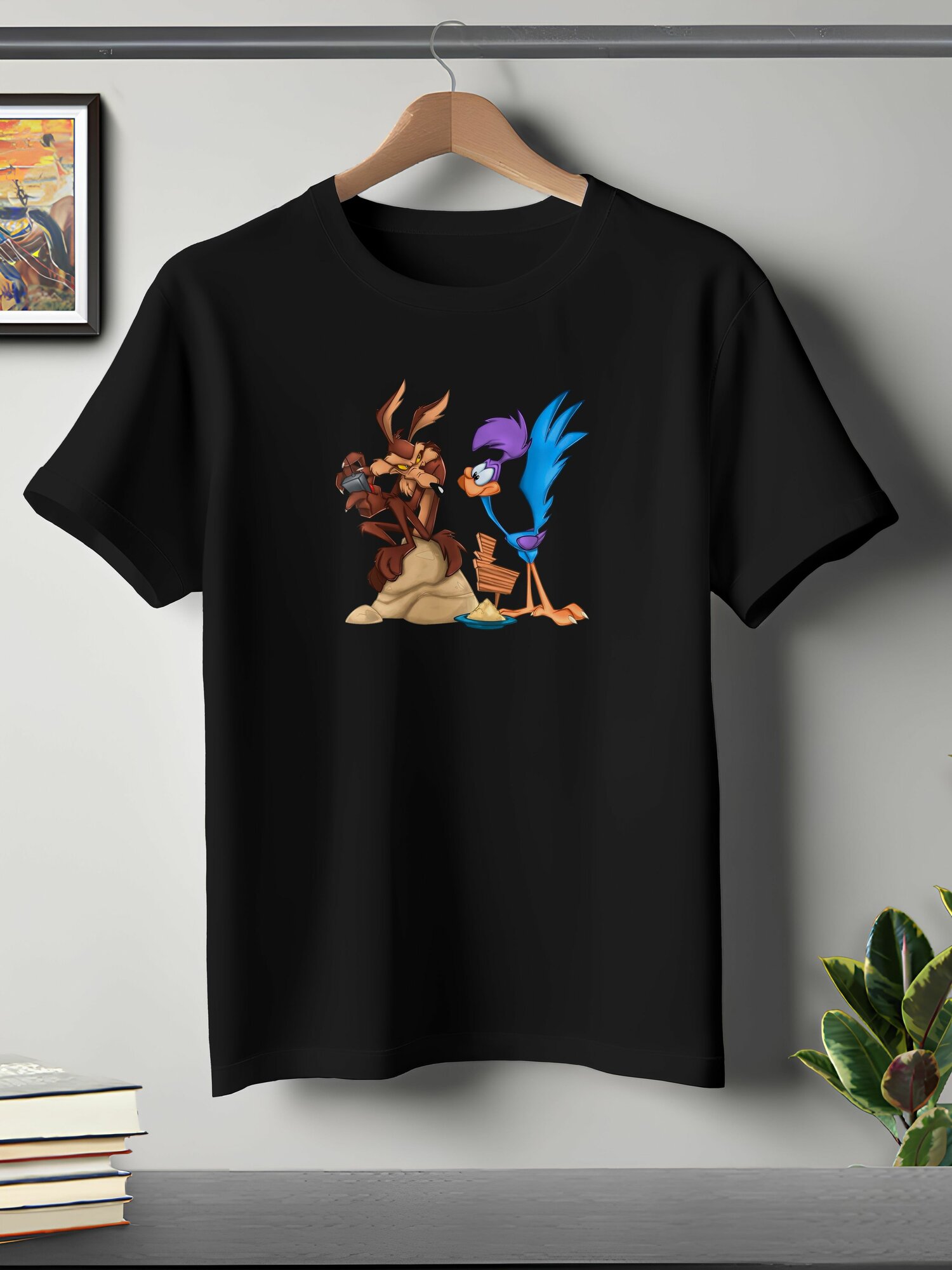 Футболка ONEQ унисекс 68-70 (6XL) размер с принтом Койот и бегун, черная