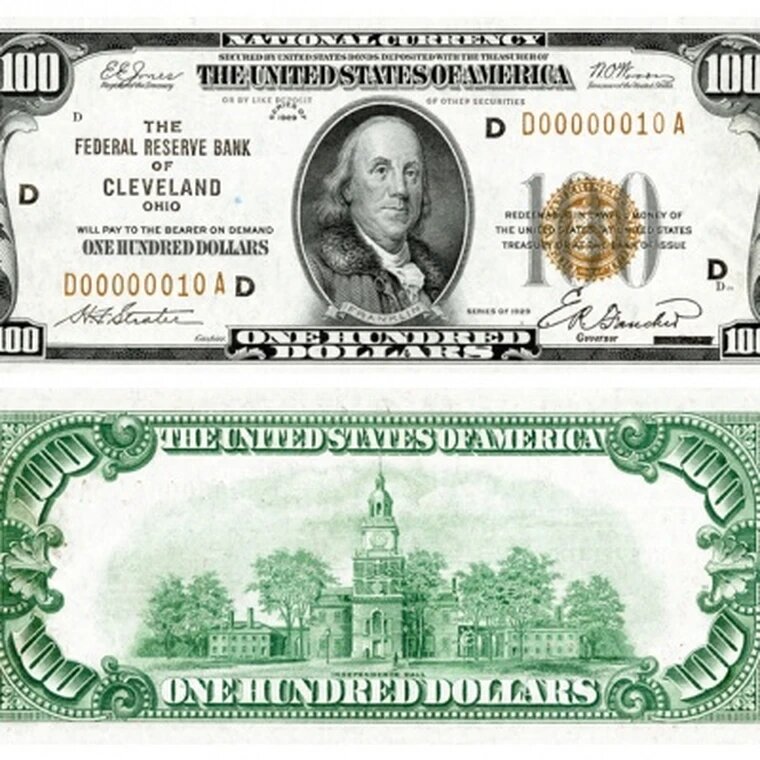 100 долларов 1929 года США, сувенирная копия, банкноты и купюры редкие коллекционные