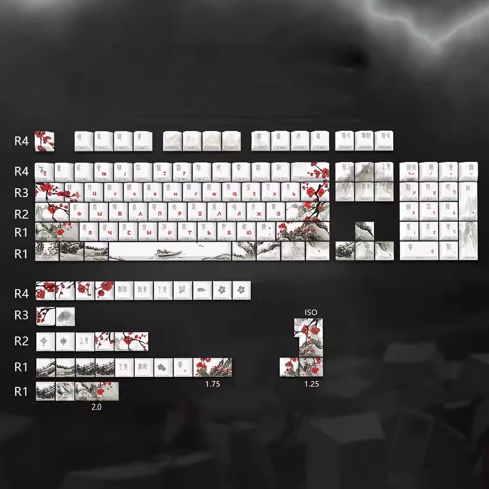 Kelowna Double Shot PBT Keycaps 135 Keys Plum Blossom для MX Switch 135 Side Print RU