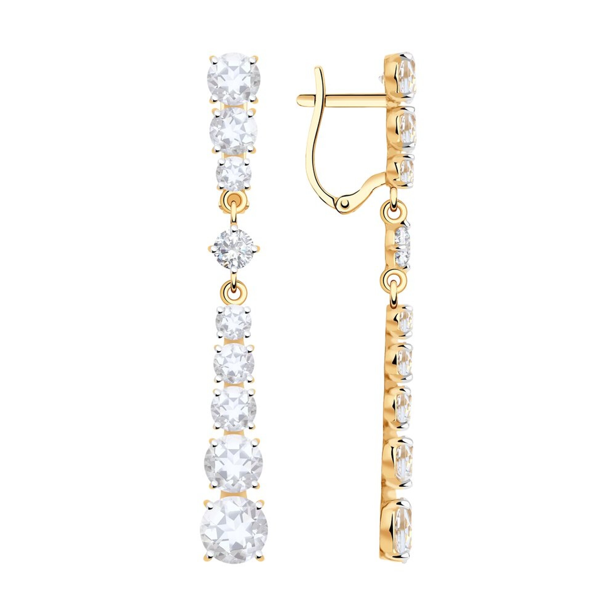 Серьги, красное золото, 585 проба, фианит, горный хрусталь