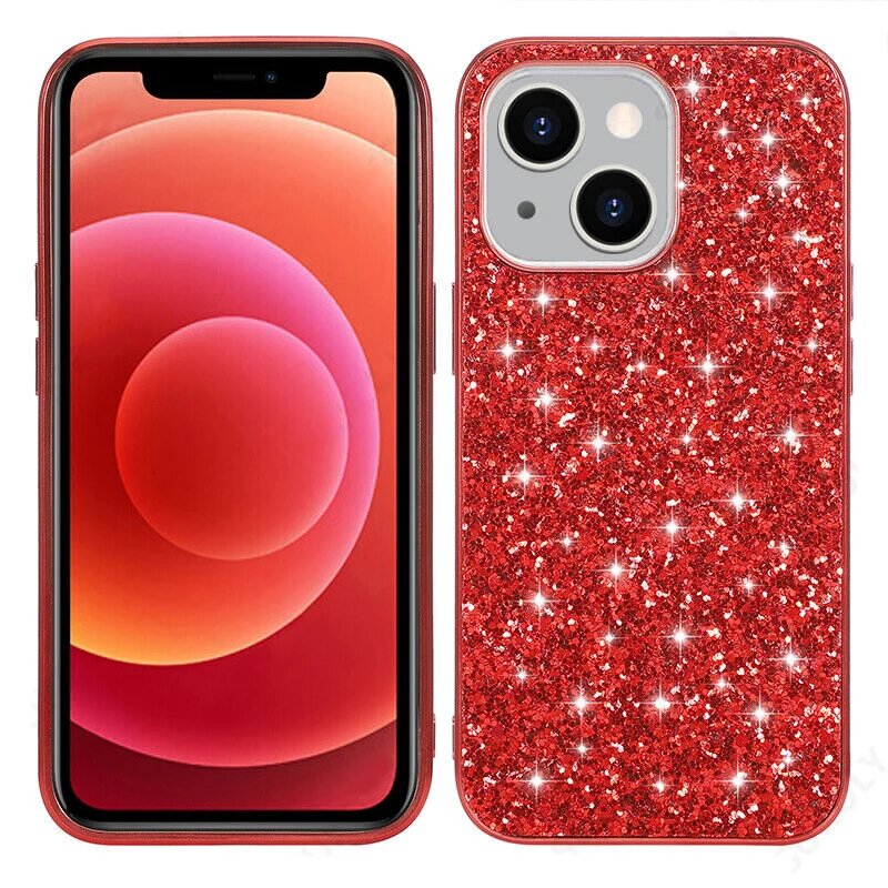 Красный чехол с блестками для iPhone 12