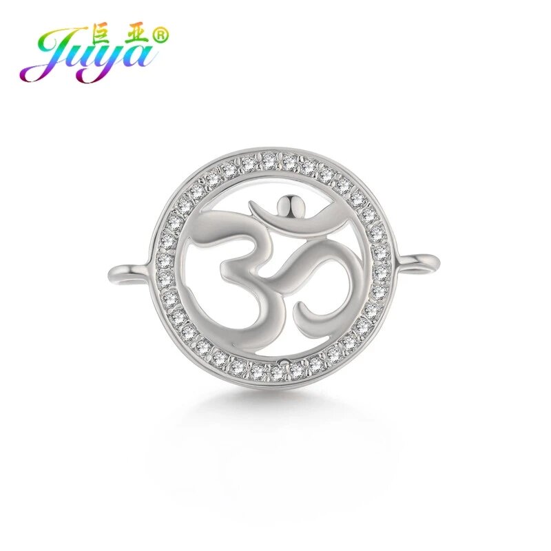 Juya медные круглые коннекторы с цирконами Серебряный, White Gold