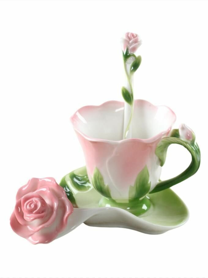 Чашка кофейная "Керамическая кофейная чашка в форме розы с блюдцем и крышкой", 120 мл, 1 шт