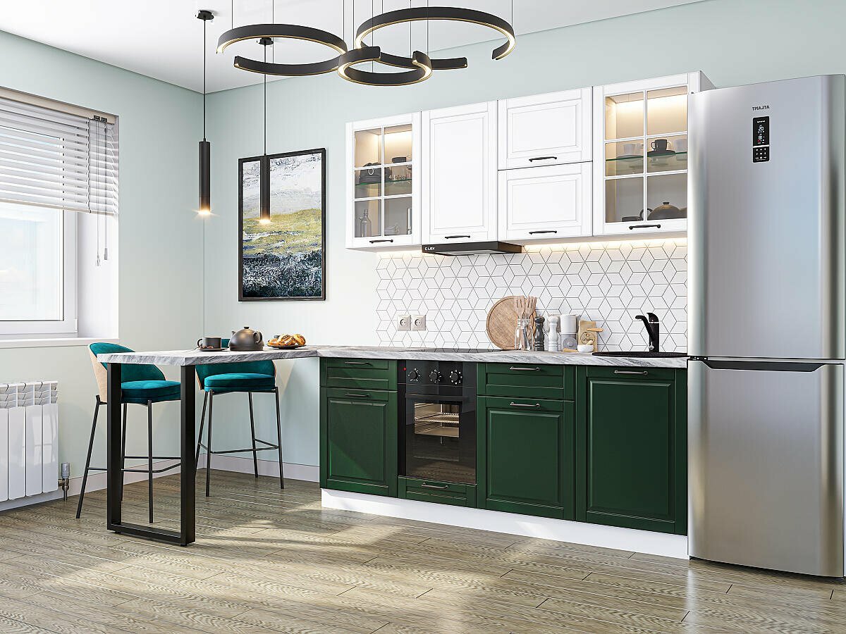 Кухня 1,95 м. Дублин-03 Готовый кухонный гарнитур 2140*1950*600 Special White/Special Green