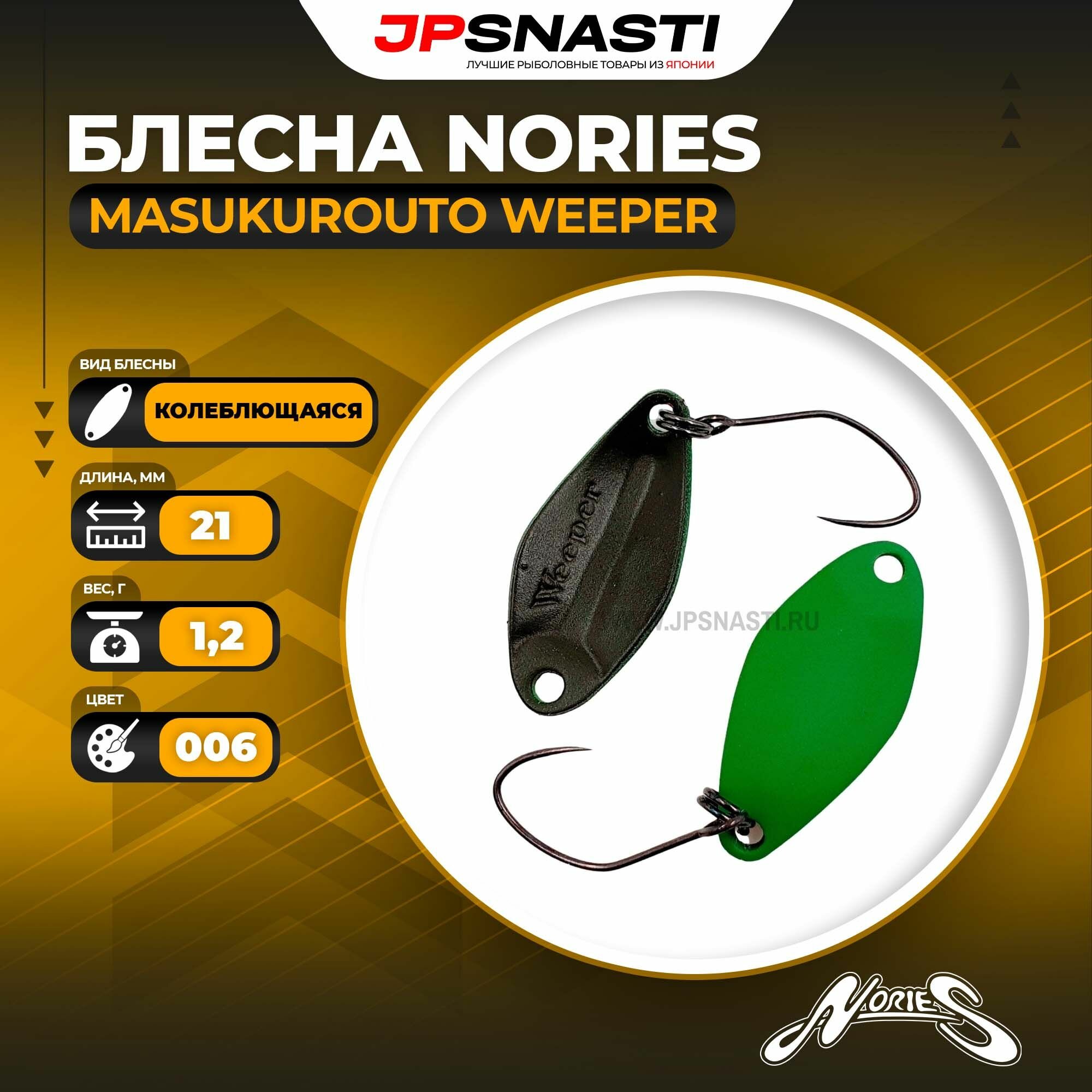Блесна колеблющаяся для рыбалки Nories Masukurouto Weeper, 1.2гр, 006
