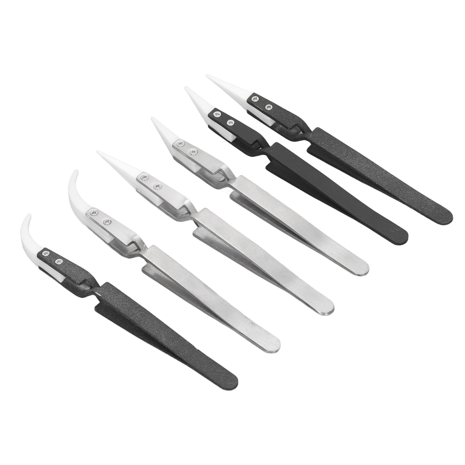 6 шт, антимагнитный пинцет для пайки, заостренный изогнутый набор пинцетов из нержавеющей стали, керамики, термостойкий для пайки