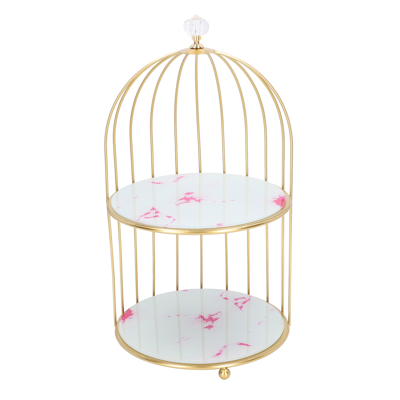 Двухслойная полка для хранения, органайзер для птичьей клетки, стойка для туалетного столика в ванной комнате, золотая рамка, розовый камень, узор