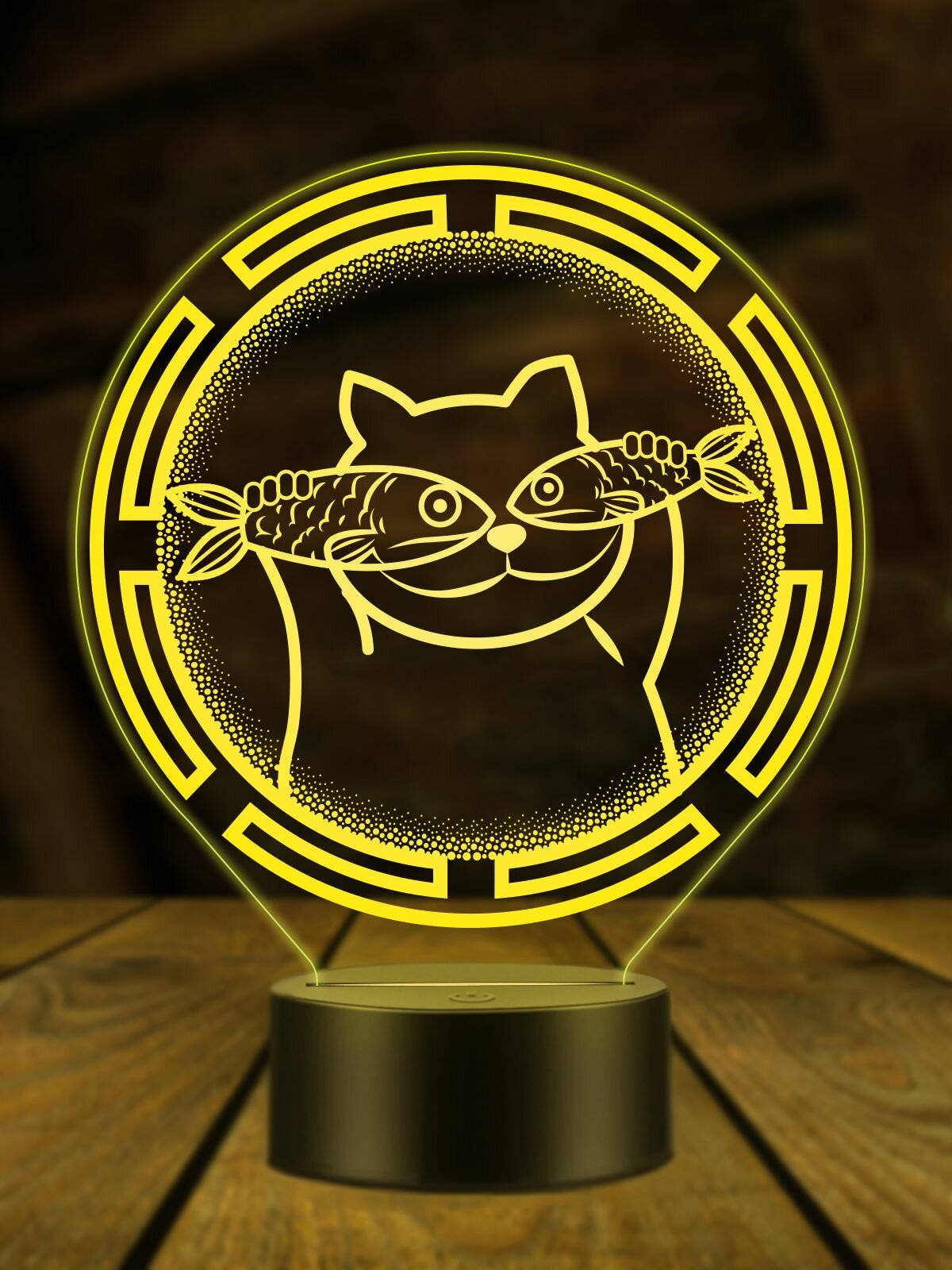 Ночник Кот с Рыбой, ночная лампа, 3Д светильник, котик, кошка