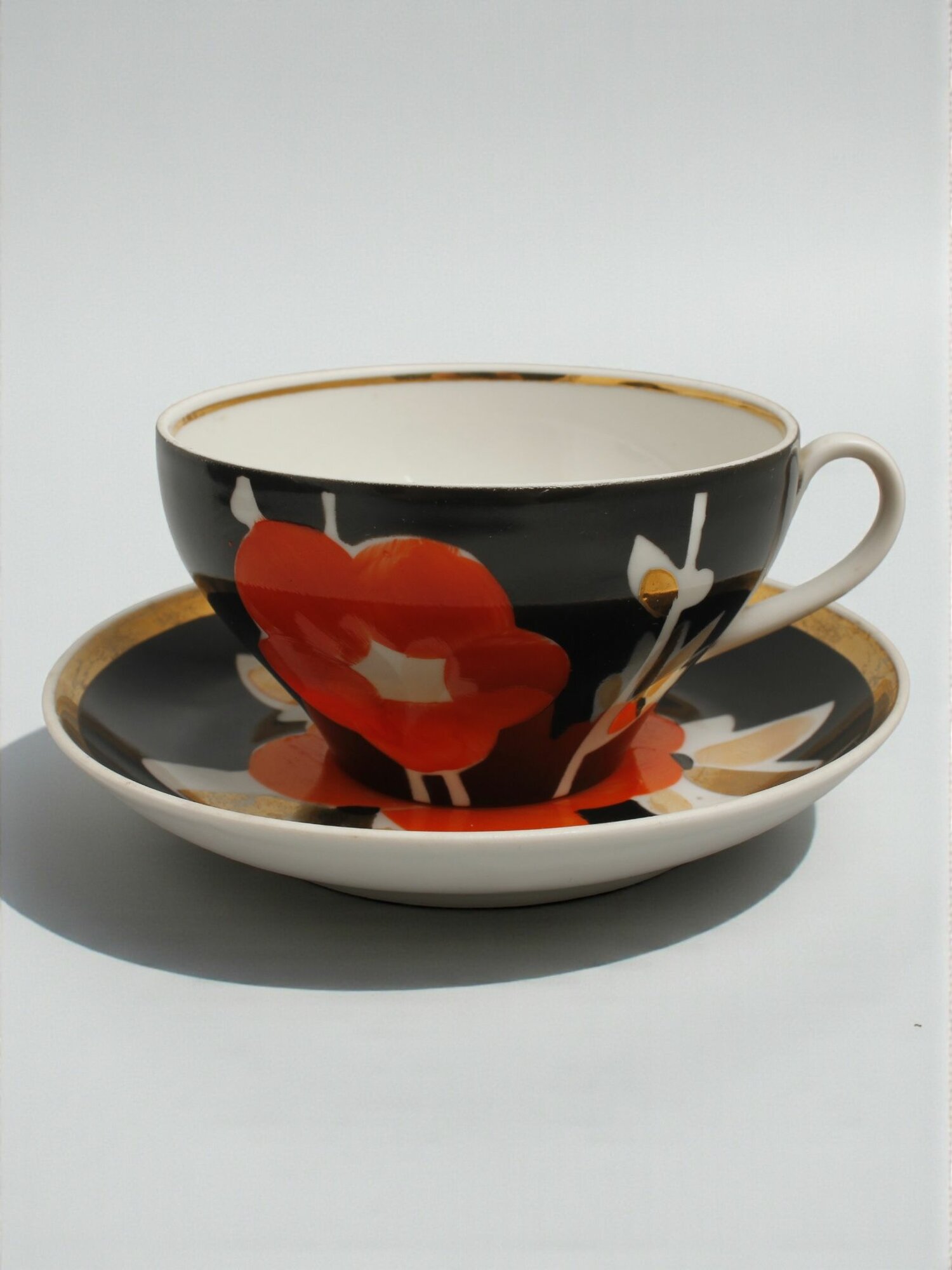 Антикварная чайная пара, фарфор, живопись, Дулево, 1970-е г.