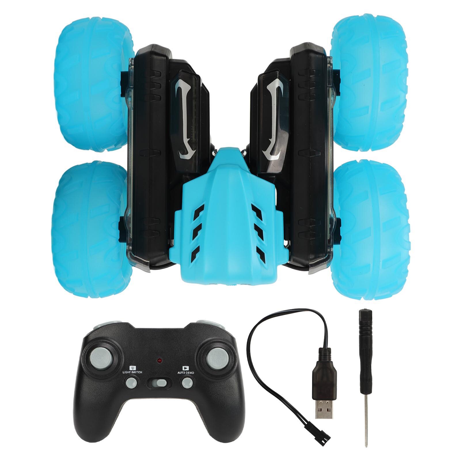 2.4G Двусторонняя RC Трюковая Машина: 360 Перевороты, Вращение, Звук, Свет, Аккумулятор, Пульт, Сини