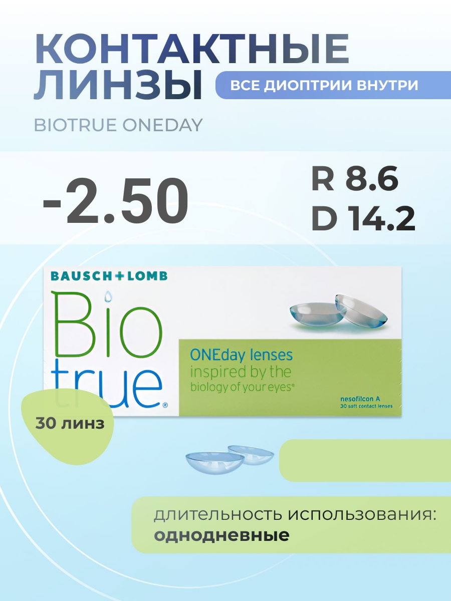 Biotrue ONEday, 30 шт. R: 8.6, D: -2.50