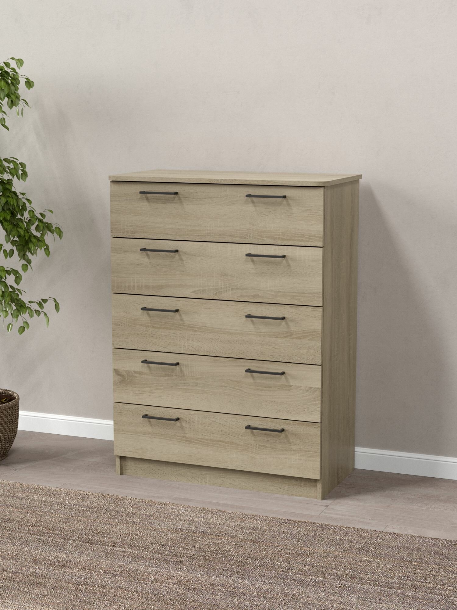 InHouse Комод Весна 5 Сонома 85х54х91, фасады ЛДСП