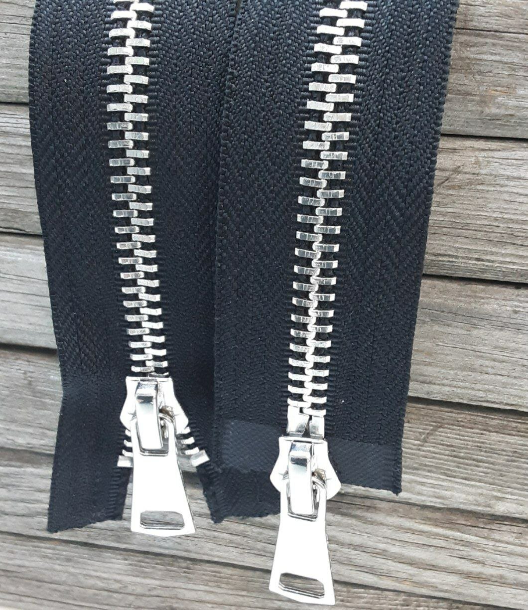 Молния металл, Т8, серебро,100 см\2 бегунка, цвет черный, 1 шт