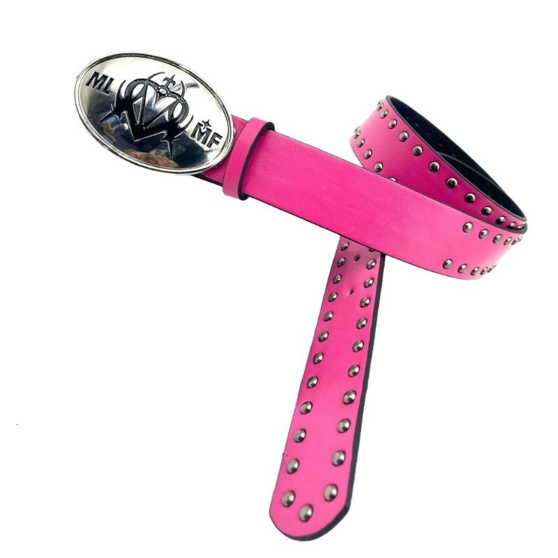 Пояса, Пояс с заклепками в стиле Рок-Темперамент-Розово-Красный