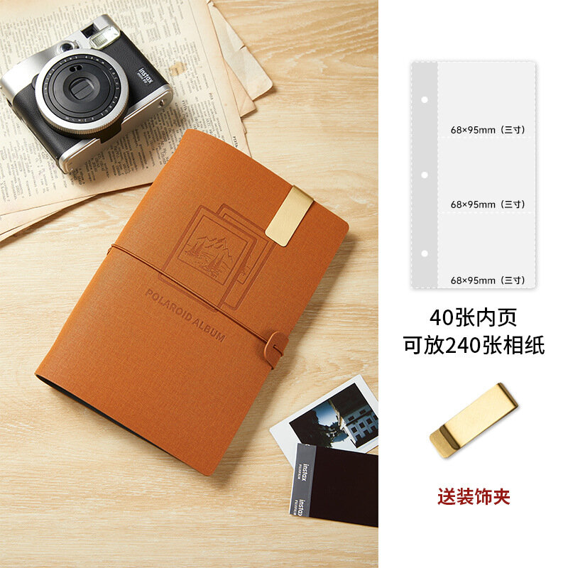 Компактный альбом для фото Instax 3 дюйма, тройной грид, оранжево-коричневый, вмещает 240 фотографий на 40 страницах,