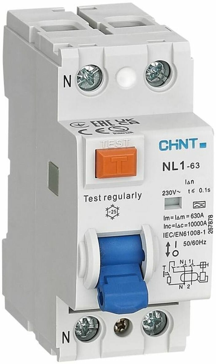 CHINT УЗО NL1-100 S 2P 63A 100mA 10kA тип AC (R), 200420