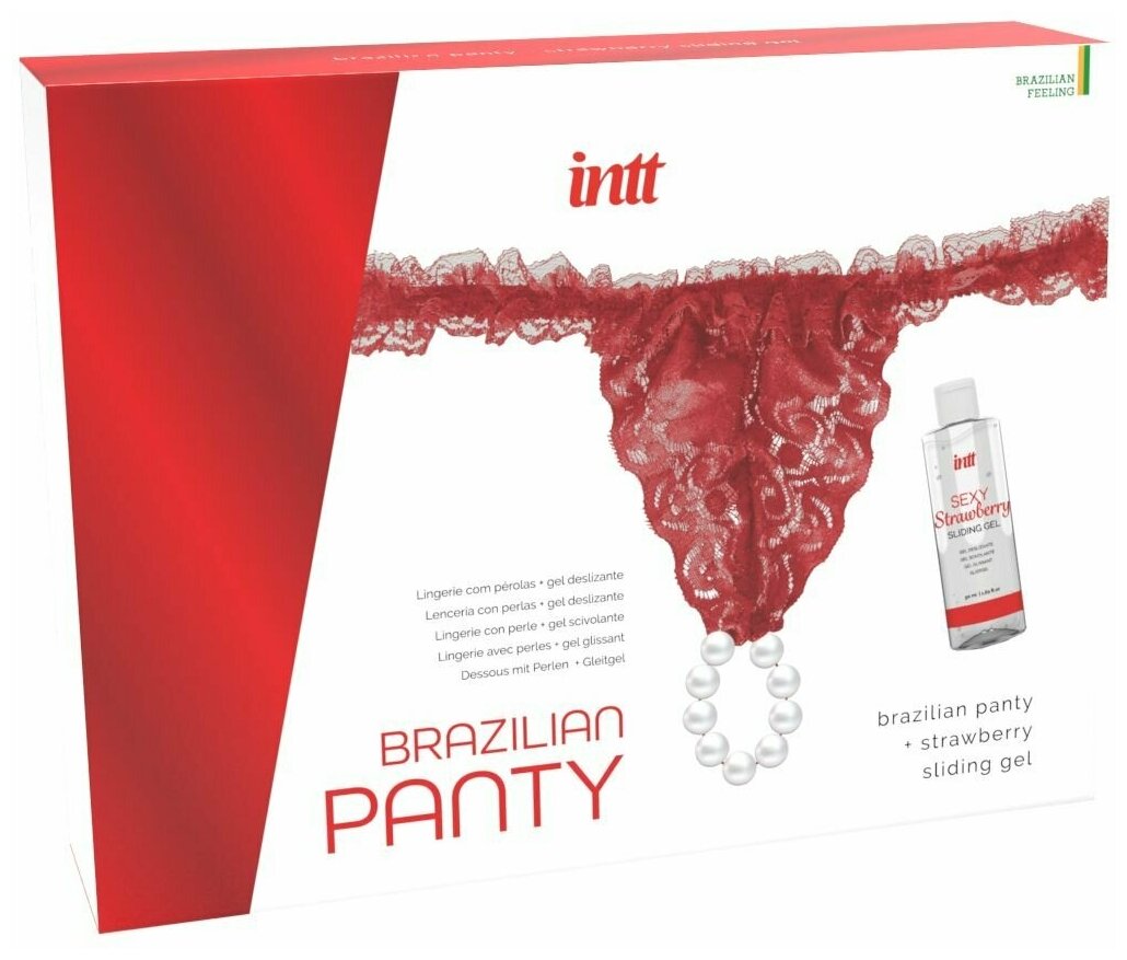 Красные трусики со стимулирующими бусинами и массажным гелем Sliding Gel Strawberry в комплекте, S-M-L